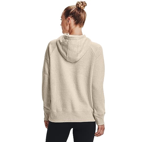 Under Armour Womens Rival Fleece Logo Hoodie , Oatmeal Light Heather (783)/White , X-Small