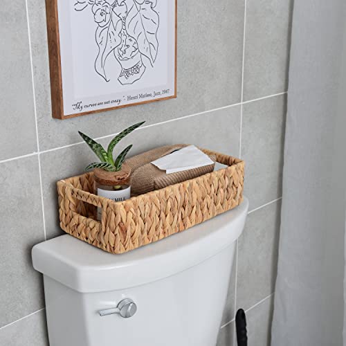 StorageWorks Water Hyacinth Basket for Toilet Paper, Wicker Baskets for Storage with Built-in Handles, 14 ¼"L x 6 ½"W x 3 ¾"H
