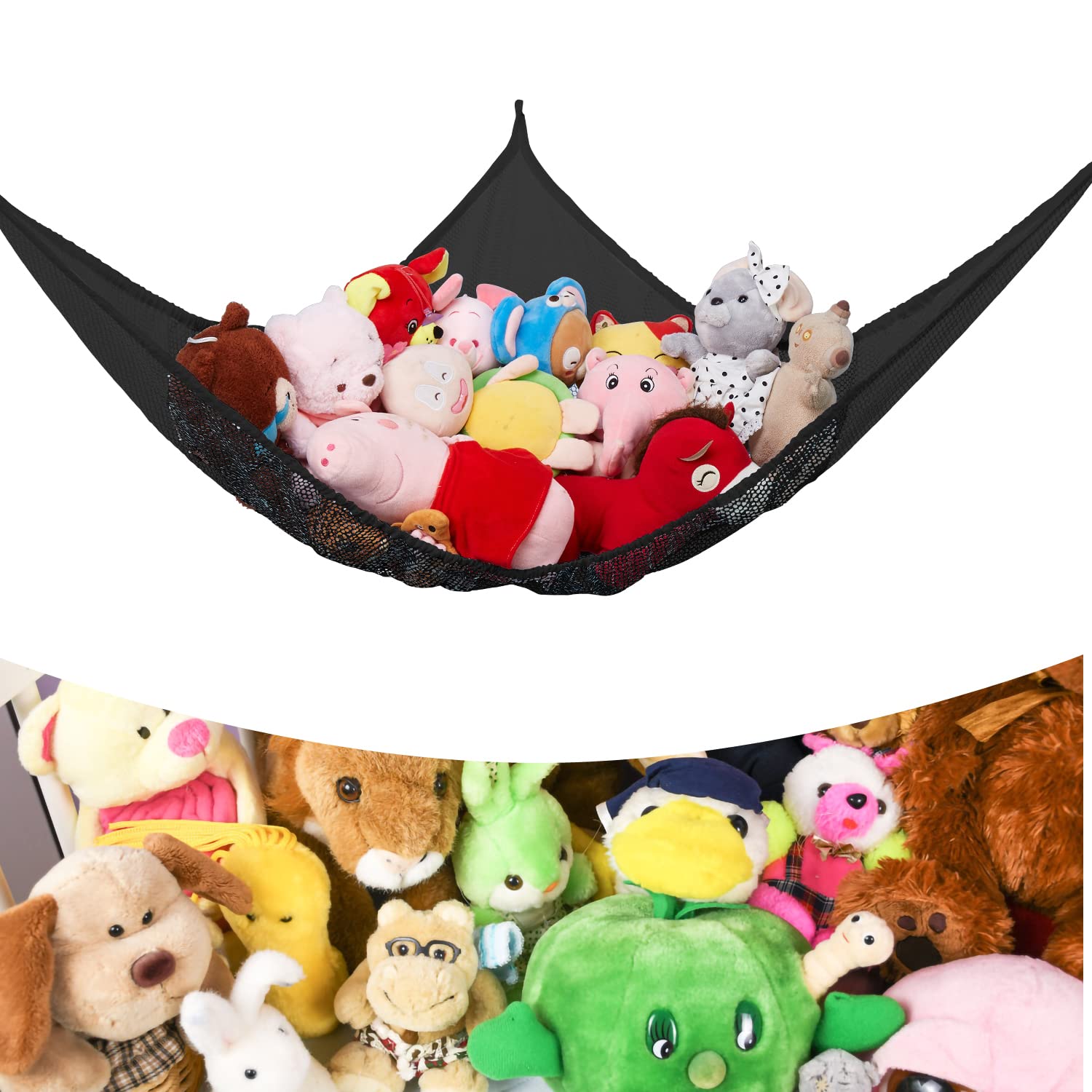 LXUNYI Stuffed Animal Net or Hammock, Toy Hammock, Extra Large Mesh Toy Net Giant Baby Kids Children Stuff animals Hammocks Wall Corner Hanging Storage Net Organizer (Black 2 Pack)