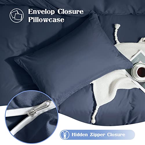 Yastouay Duvet Cover Set Twin Size Soft and Comforter Duvet Cover 100% Washed Microfiber Duvet Covers with Zipper Closure and Corner Ties Bedding Cover Set (68x90 inches, Navy Blue)