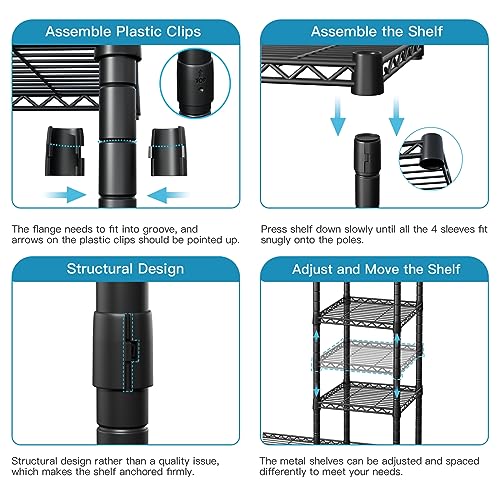 Ulif L2 Heavy Duty L-Shaped Garment Rack, 5-Tier Freestanding Clothes Rack with Shelves, Closet Organizer Storage System for Corner and Small Bedroom, 44"W x 43.3"L x 77.6"H, Max Load 802 LBS, Black
