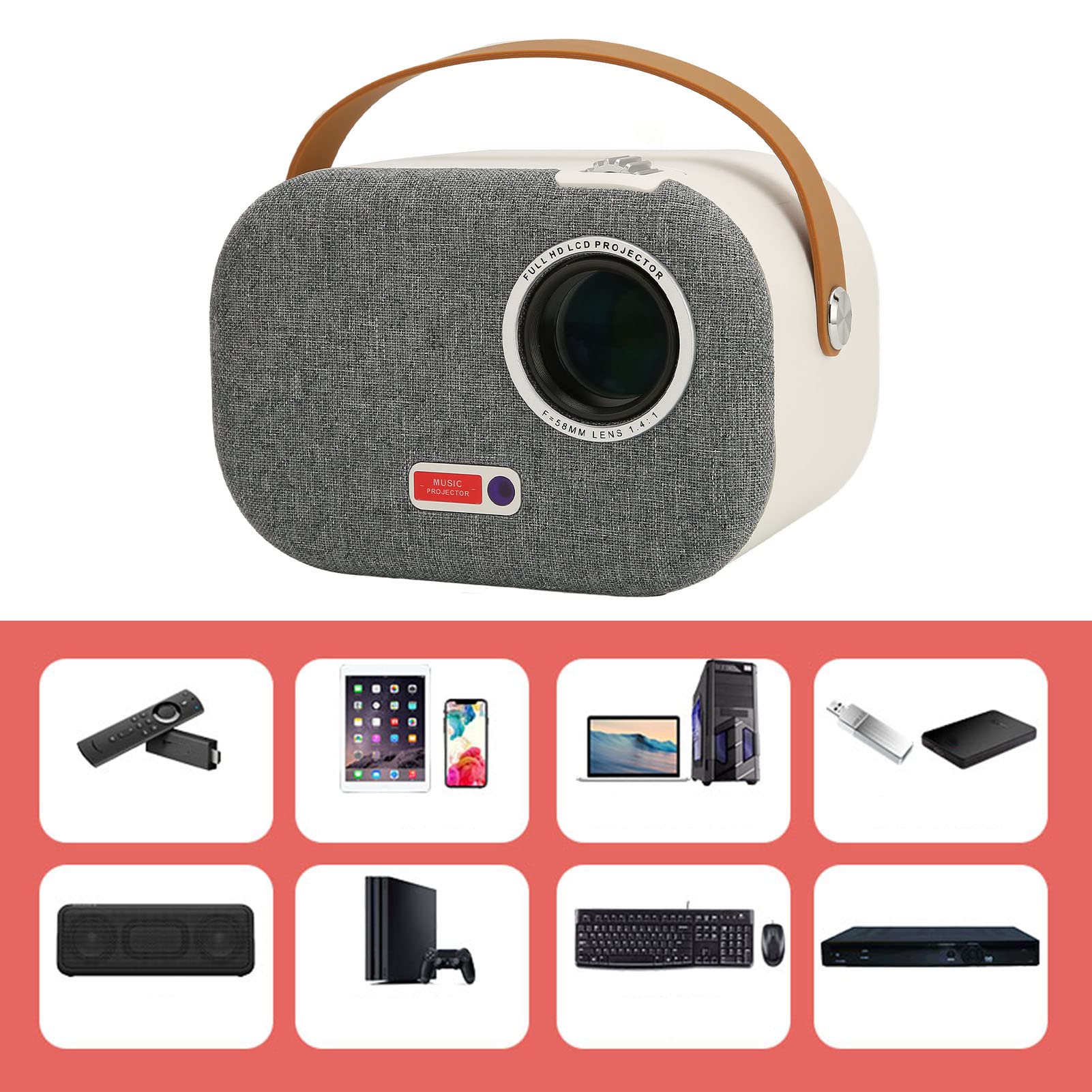 Rosvola Film Projector, 100 to 240 V Projector for Tablets for Computers (U.S. regulations)