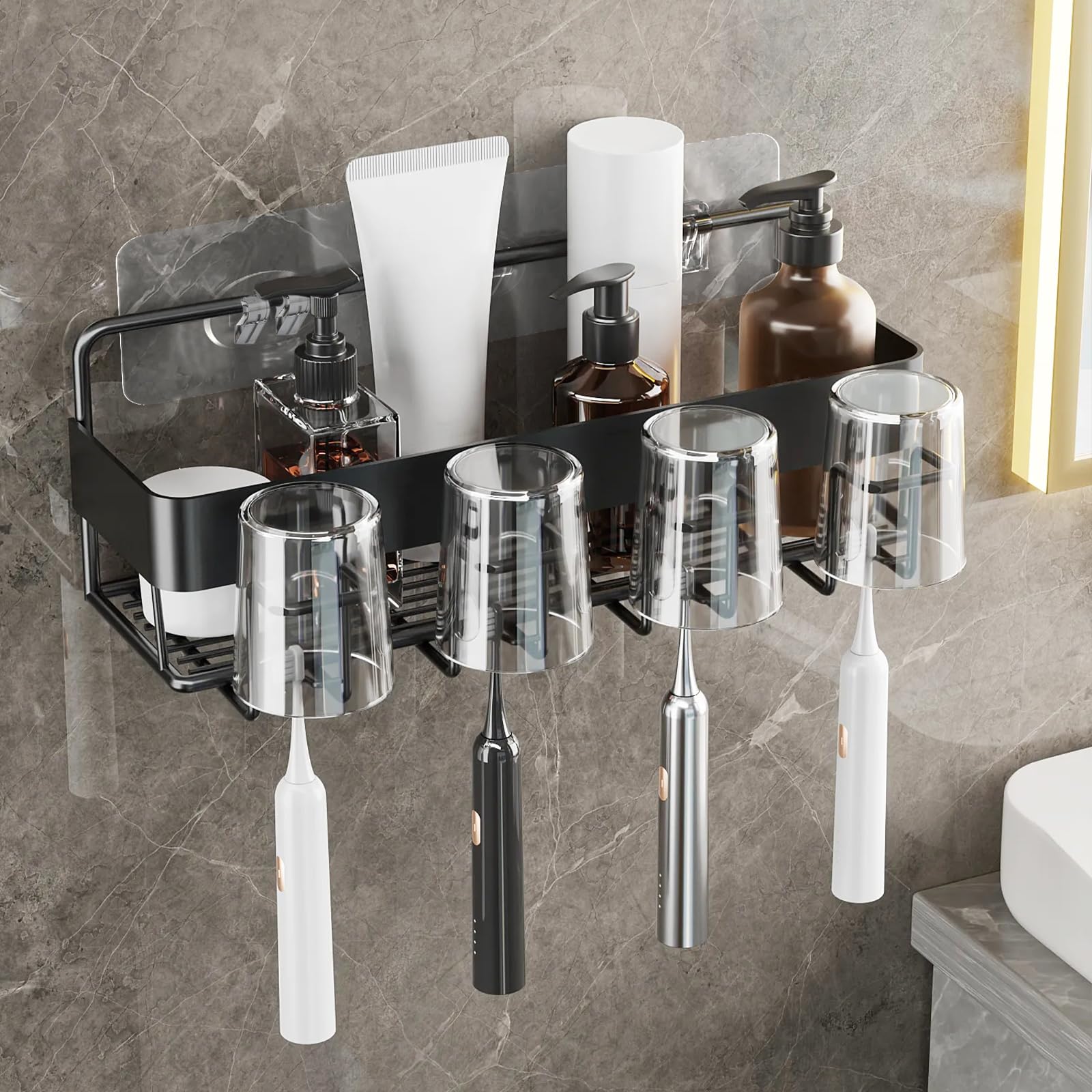 Spiglamm 4 PCS Shower Caddy Adhesive Hooks Replacement, Shower Shelf Adhesive Replacement, Strong Adhesive Shower Hooks for Shower Caddy Shelves Rack Basket Holder, No Drilling