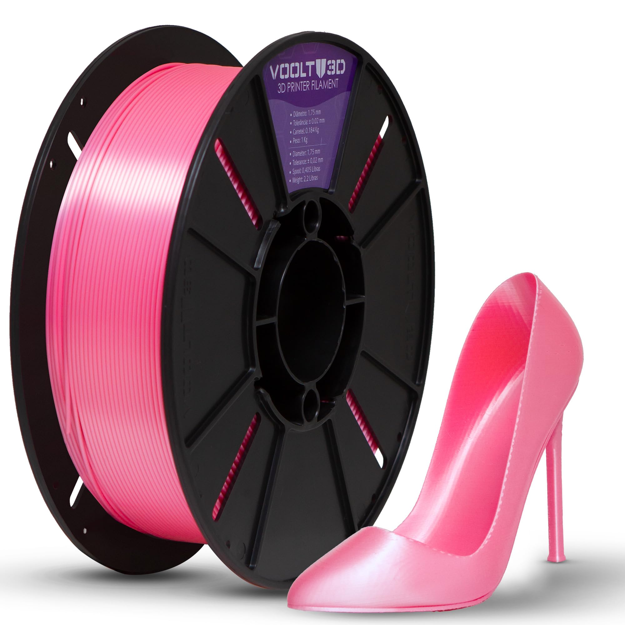 PLA 3D Printer Filament Voolt3D PLA Filament 1,75mm, +/- 0.02 mm, 1kg Spool, 1.75mm, PLA (V-Silk, Pink Bubble Gum)