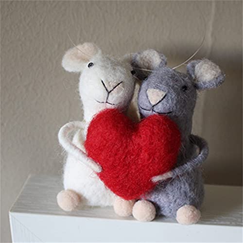 ZJHBONE Wool Felt Christmas Love Mouse Handmade Handing Mice Ornaments for Decorative