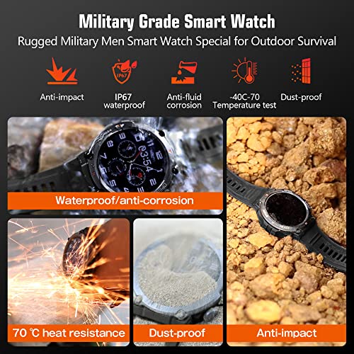 Smart Watches for Men,1.39โ Military Grade Waterproof Fitness watches with Bluetooth(Answer/Make Call) ,Smartwatch for Android and iPhone Compatible, with Heart Rate, blood pressure, body temperature