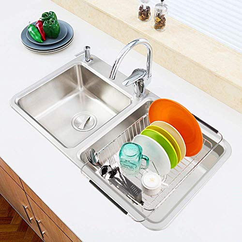 SANNO Over The Sink Expandable Dish Drying Rack Sink Protector Grid 26" L X 14" W, Kitchen Sink Protector Bottom Grid, Stainless Steel, for Sink