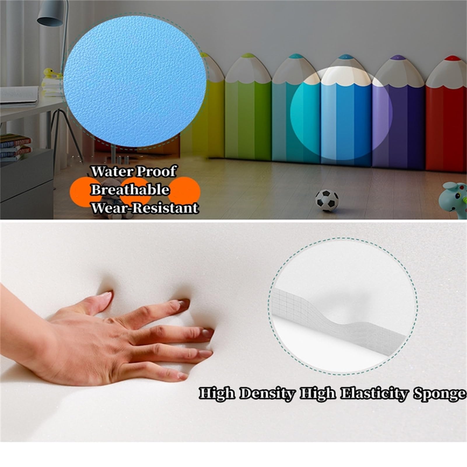 Kids Anti-Collision Wall Stickers, Pencil Shape Cartoon Wall Sticker, 3D Self Adhesive Foam Wall Panels, Bedside Protective Wall Padding, Waterproof Soft Wall Padding for Living Room Bedroom (Color :