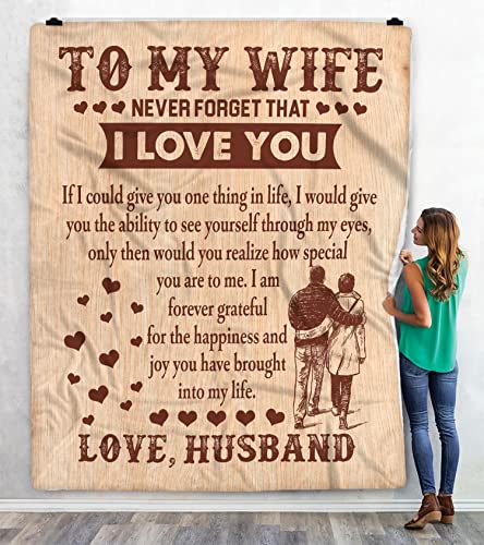 Personalized To My Wife Throw Blanket, Gift To My Wife Blanket From Husband, Never Forget That I Love You, Love Letter Blanket, Customized Name, Custom Blanket for Valentine’s Day, Anniversary
