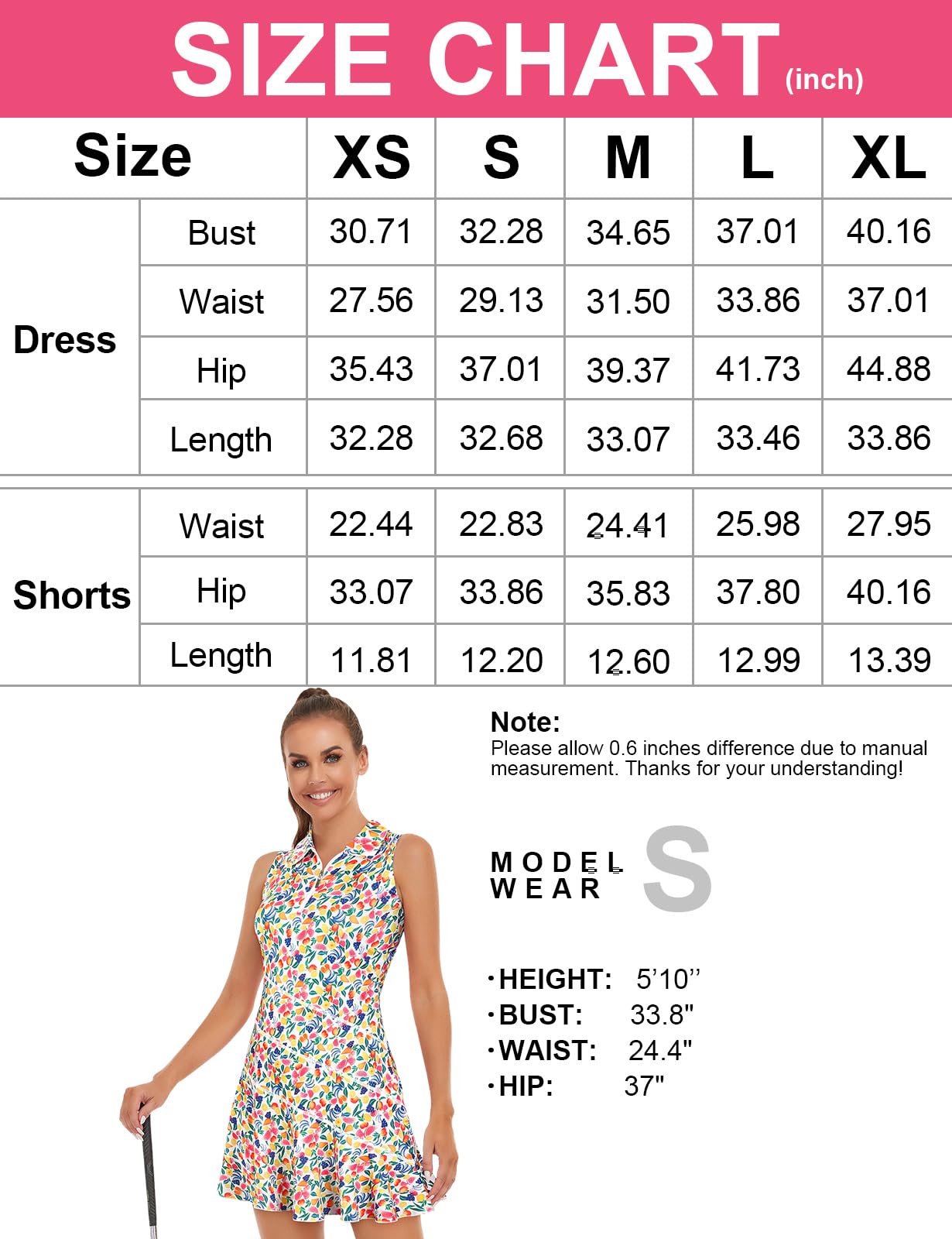 Misyula Tennis Dresses for Women,Athletic Dress with Shorts 2Pockets Zip Up Polo Sleeveless Golf Workout Dress Multi-Fruit Small