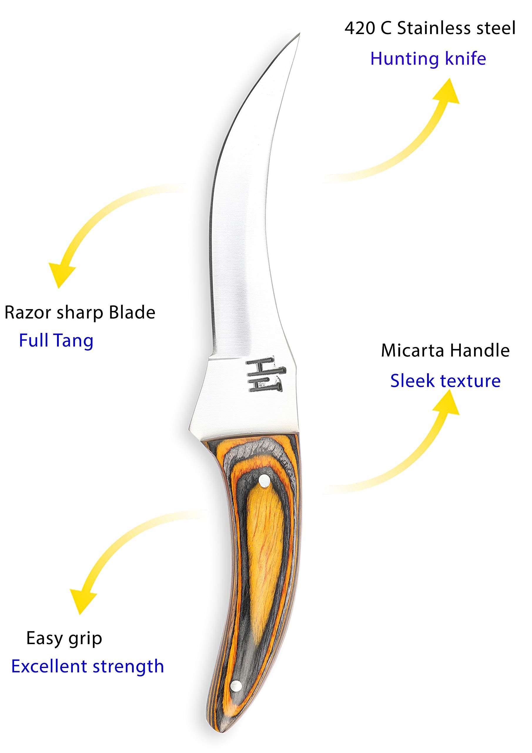 Hobby Hut HH-321, 420C Steel Custom Handmade Hunting Knife with Sheath Fixed Blade Bushcraft Knife Full Tang Designed for Camping and Survival