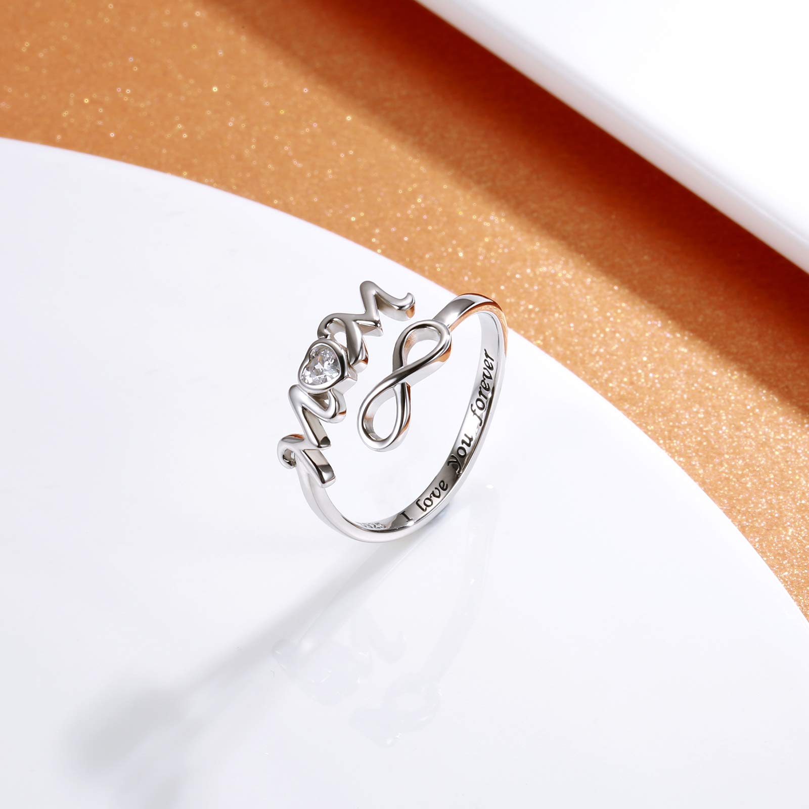 Infinity MOM Ring Sterling Silver for Women Daughter Wife Mother Day S925 Adjustable Ring Mother Birthday Gift