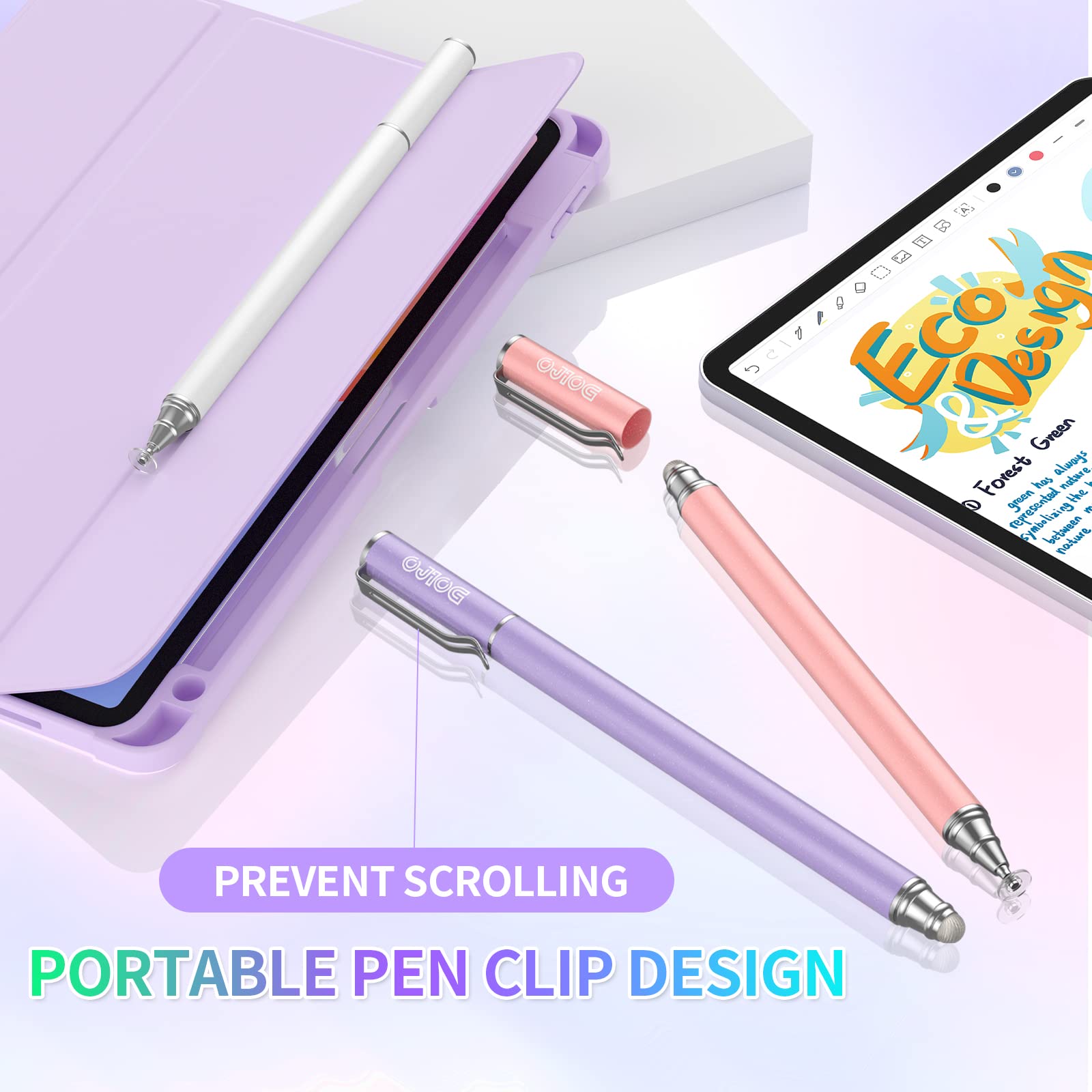 Stylus Pens for Touch Screens (3 Pcs), 2 in 1 Stylus Pen for iPad High Sensitivity & Precision Capacitive Stylus Compatible with Apple iPhone, iPad, Android, Tablets, Samsung (White/PK/Purple)