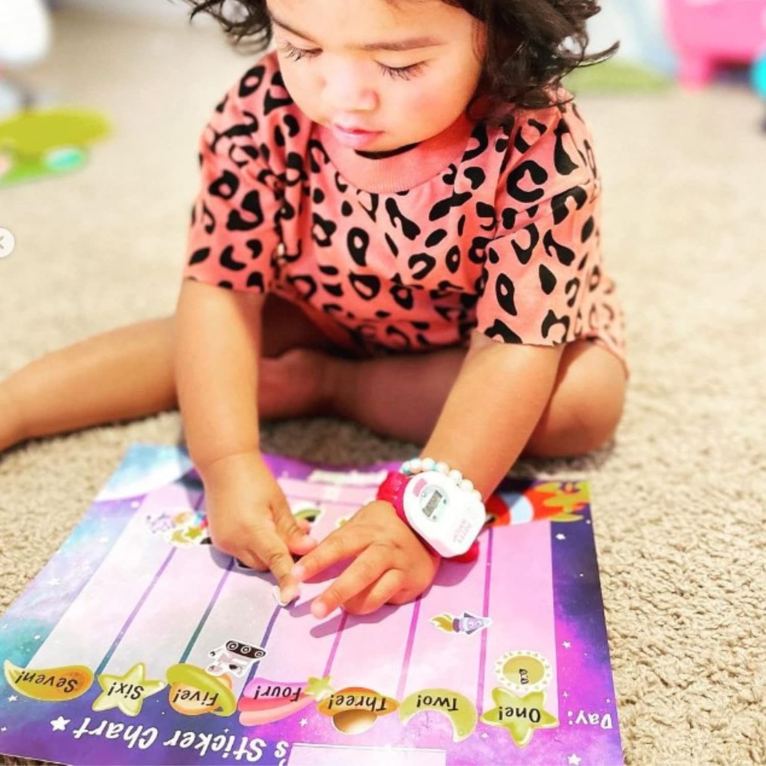 Potty Time:The Original Potty Watch|Water Resistant,Toilet Training Aid,Warranty(30|60|90 Min Auto Timers w/Music & Flashing Lights for Fun & Gentle Reminders) Orange, Space Sticker Chart+Battery Kit