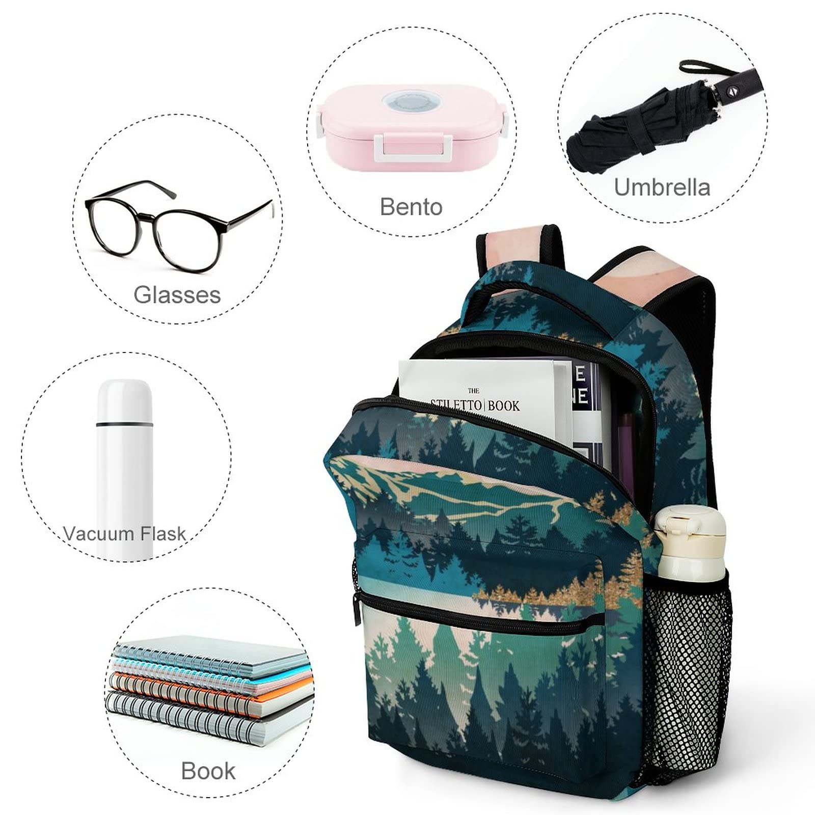 Kids Backpack for School, Nature Tapestries Mountain Pattern Students Bookbags School Bags Girls Boys