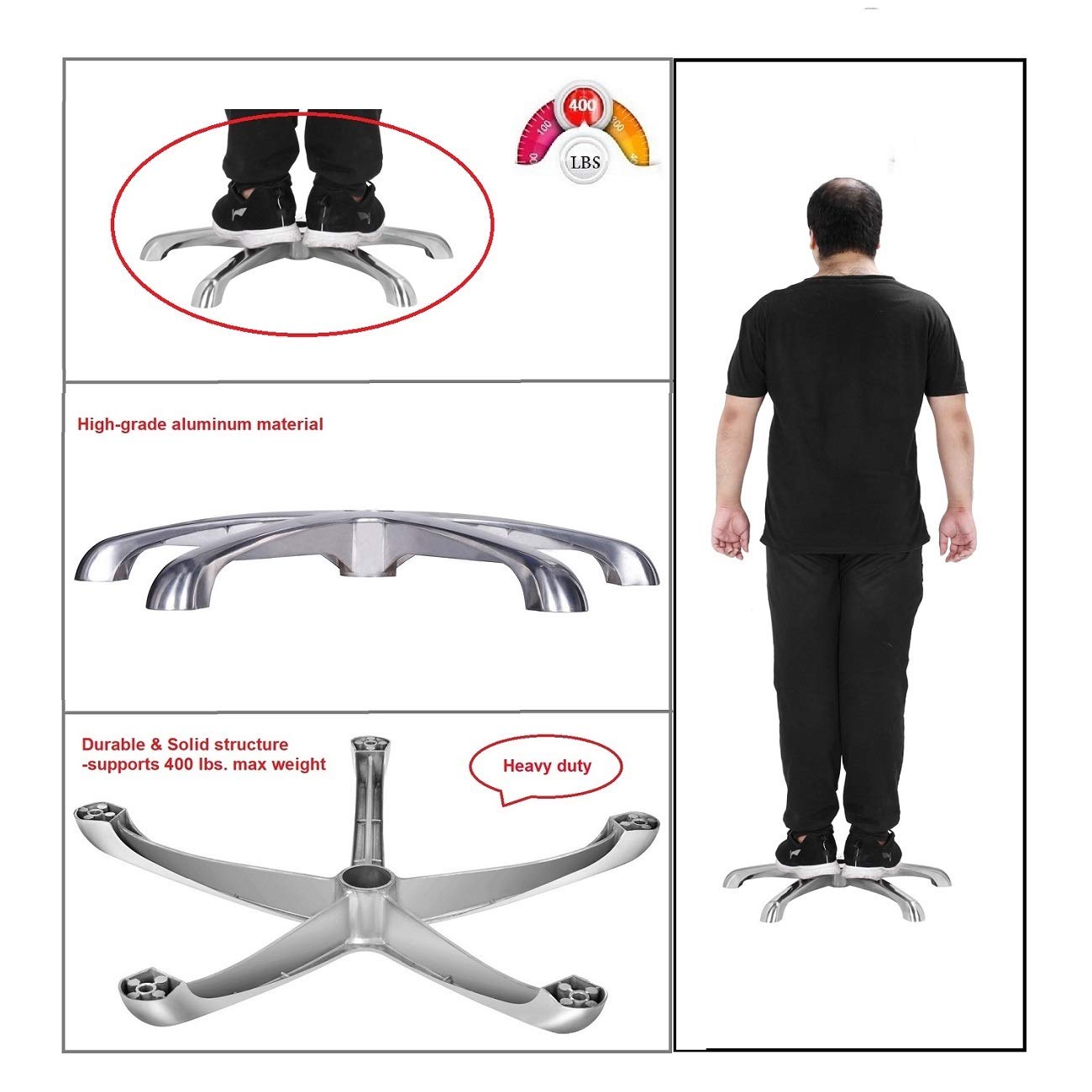 Kaleurrier Stool Chair Base,Salon Stool Office Stool Replacement Parts,Reinforced Sturdy Aluminum 5 Legs Base,Heavy Duty Holds up 300 lbs,in Universal Standard Size