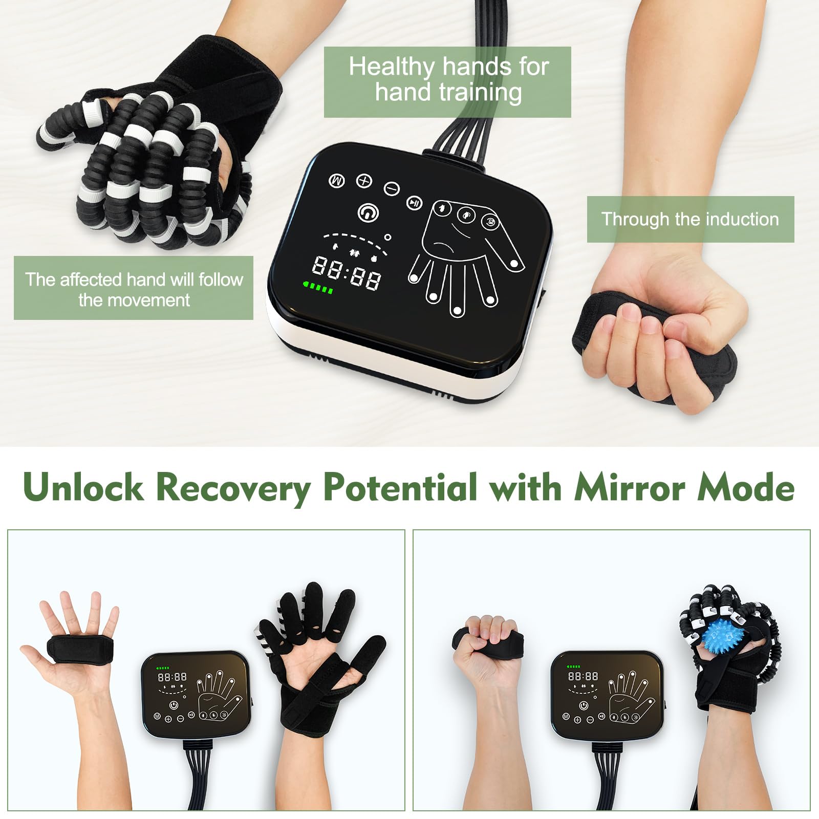 Relassy Rehabilitation Equipment, Rehabilitation Robot Gloves With Strength Adjustment With Stree Workout Modes
