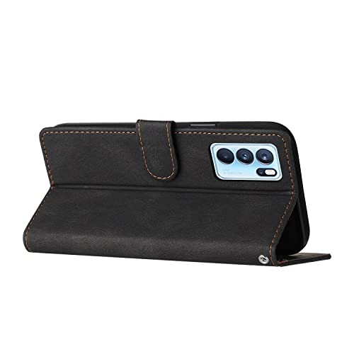 Smartphone Flip Cases Compatible with Oppo Reno 6Pro 5G Case, Reno 6Pro 5G Wallet Case Slim PU Leather Phone Case Flip Folio Leather Case Card Holders Shockproof Protective Case with Wrist Strap Flip