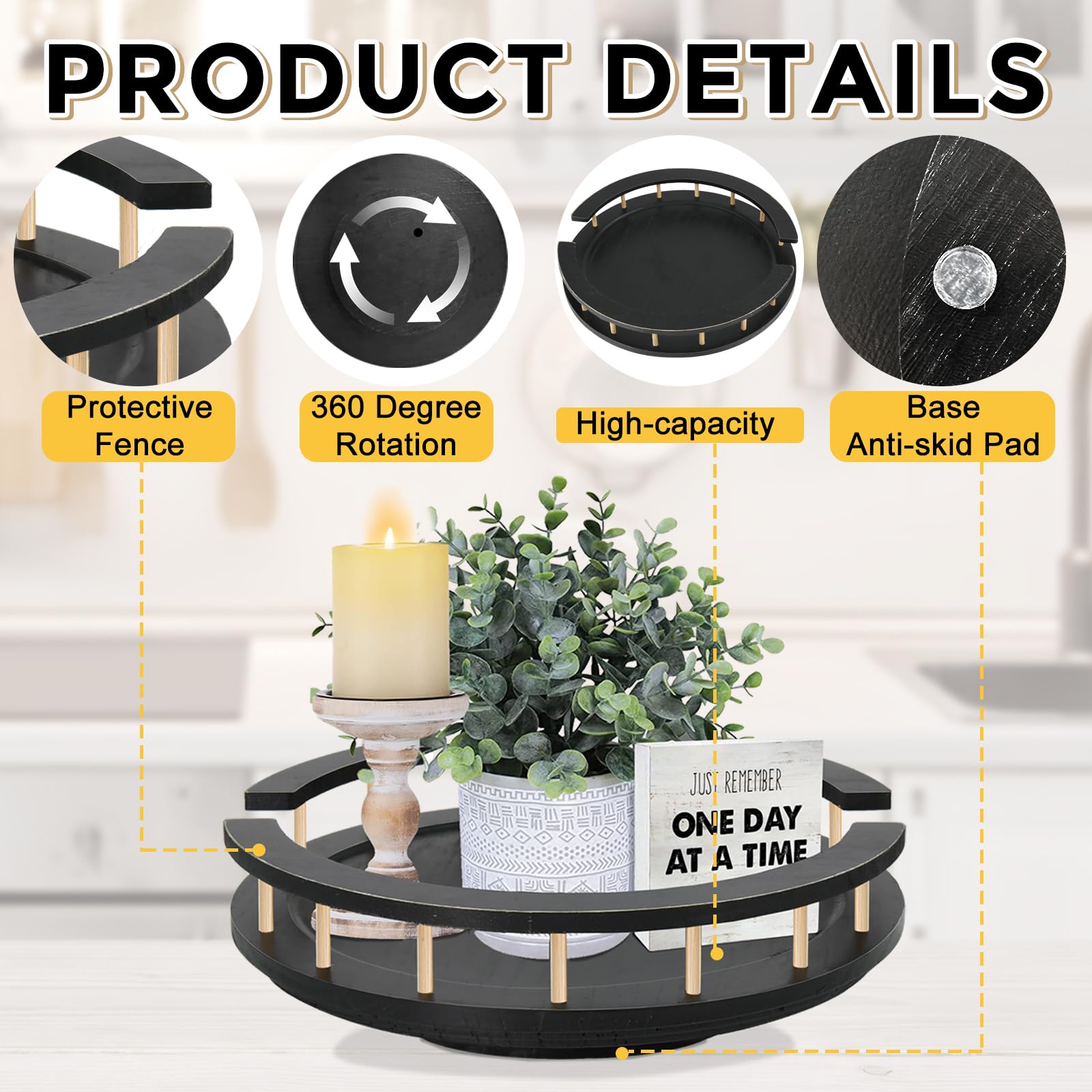 Lazy Susan Turntable for Cabinet, Wood Lazy Susan Organizer for Table, Large Rotating Vanity Tray for Countertop, 360 Turntable Lazy Susan for Pantry Kitchen Bathroom Countertop, 12.5 Inch,White
