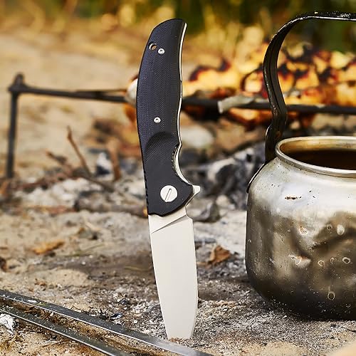 Pocket Knife - Black Folding Knofe with G10 Handle - 9CR18MOV Stainless Steel - Multipurpose Work Jack Tactical Knives - Best for EDC Camping Fishing Hiking Hunting - Cool Gifts for Men S-22