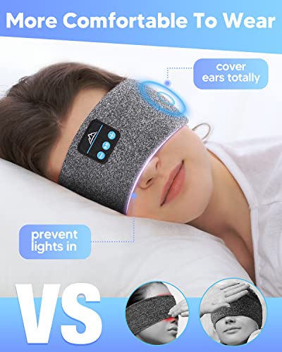 Sleep Headphones Elastic Sleeping Headband 10Hrs Bluetooth Music Eye Mask with Soft Cozy Earbuds Comfortable Earphones for Side Sleepers(Elastic One Size Fits Most)