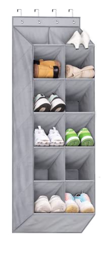SLEEPING LAMB Hanging Shoe Organizer for Closet, Over The Door Shoe Rack Fit Narrow Door for 12 Pairs Sneakers, Boots, Grey