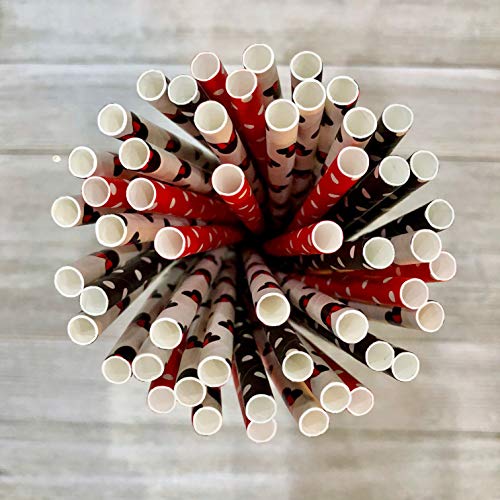 Minnie Mouse Inspired Mouse Ears and Polka Dot Paper Straws - Red White Black - 7.75 Inches - 100 Pack - Outside the Box Papers Brand