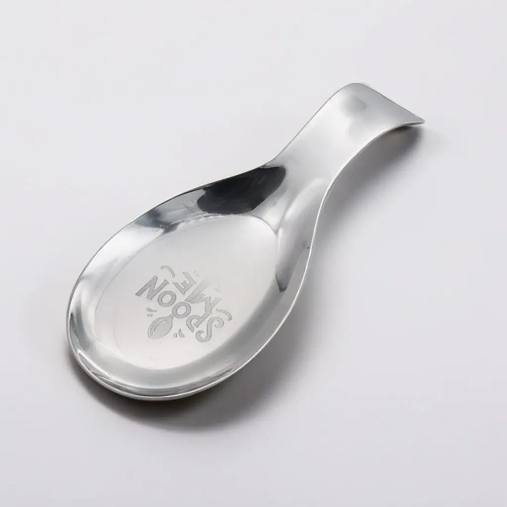 Spoon Rest Set of 2 Stainless Steel Spoon Cooking Ladle utensil Holder Spatula Rest for Kitchen Counter Stove Top Cute Decor Large Size & Dishwasher Safe