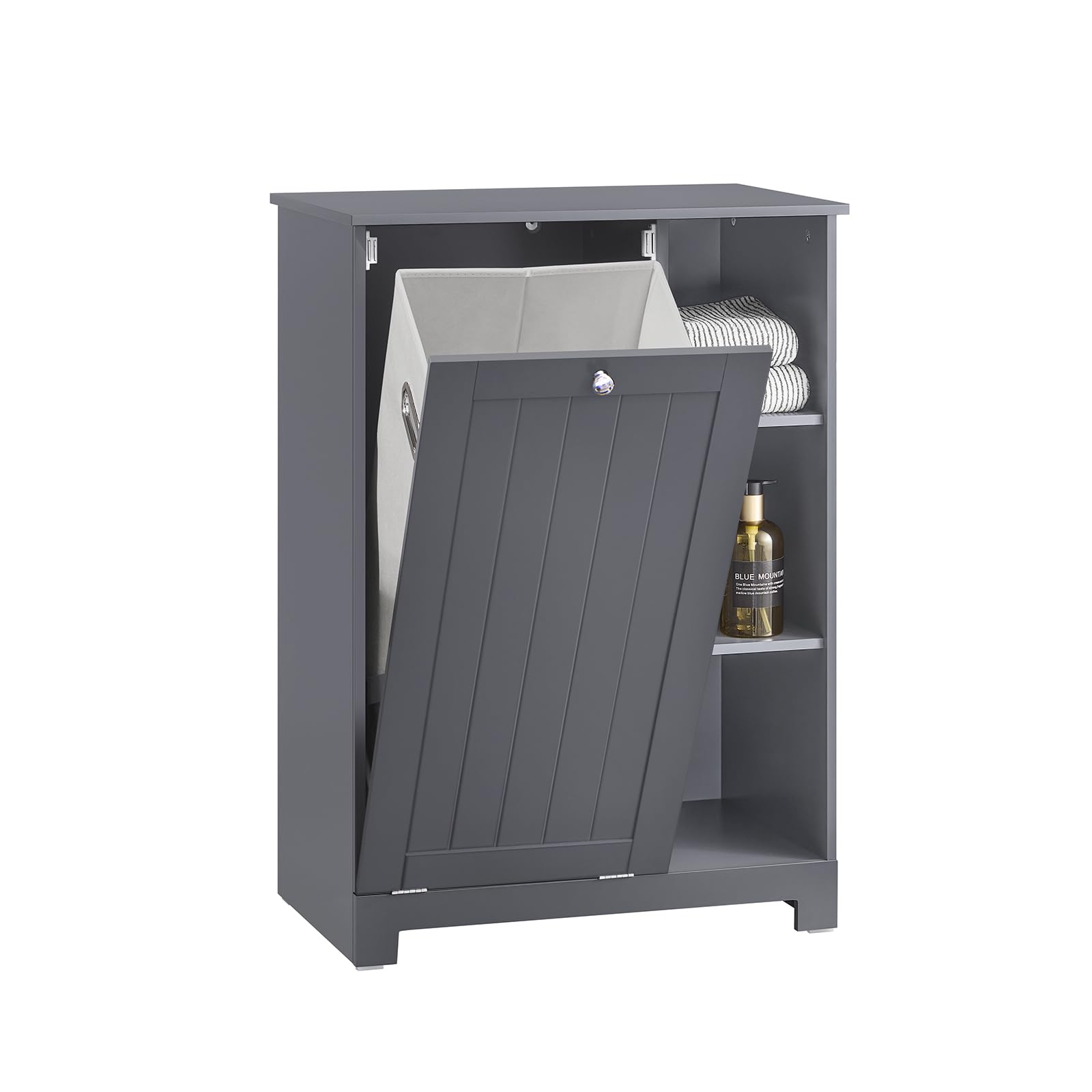SoBuy Bathroom Laundry Cabinet with Tilt-Out Laundry Hamper and 3 Shelves, Bathroom Storage Cabinet, Gray BZR105-DG