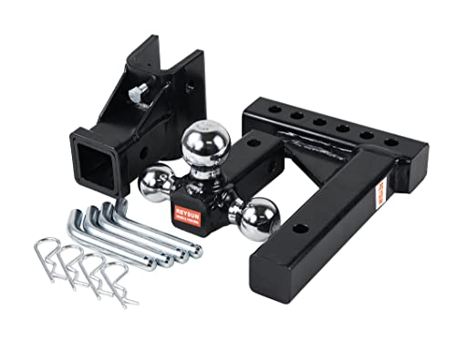 REYSUN Adjustable Trailer Hitch 864193 Tri Ball Mount, Chrome Trailer Ball Hitch with Solid Shank, 5-3/4" Drop Hitch Receiver…