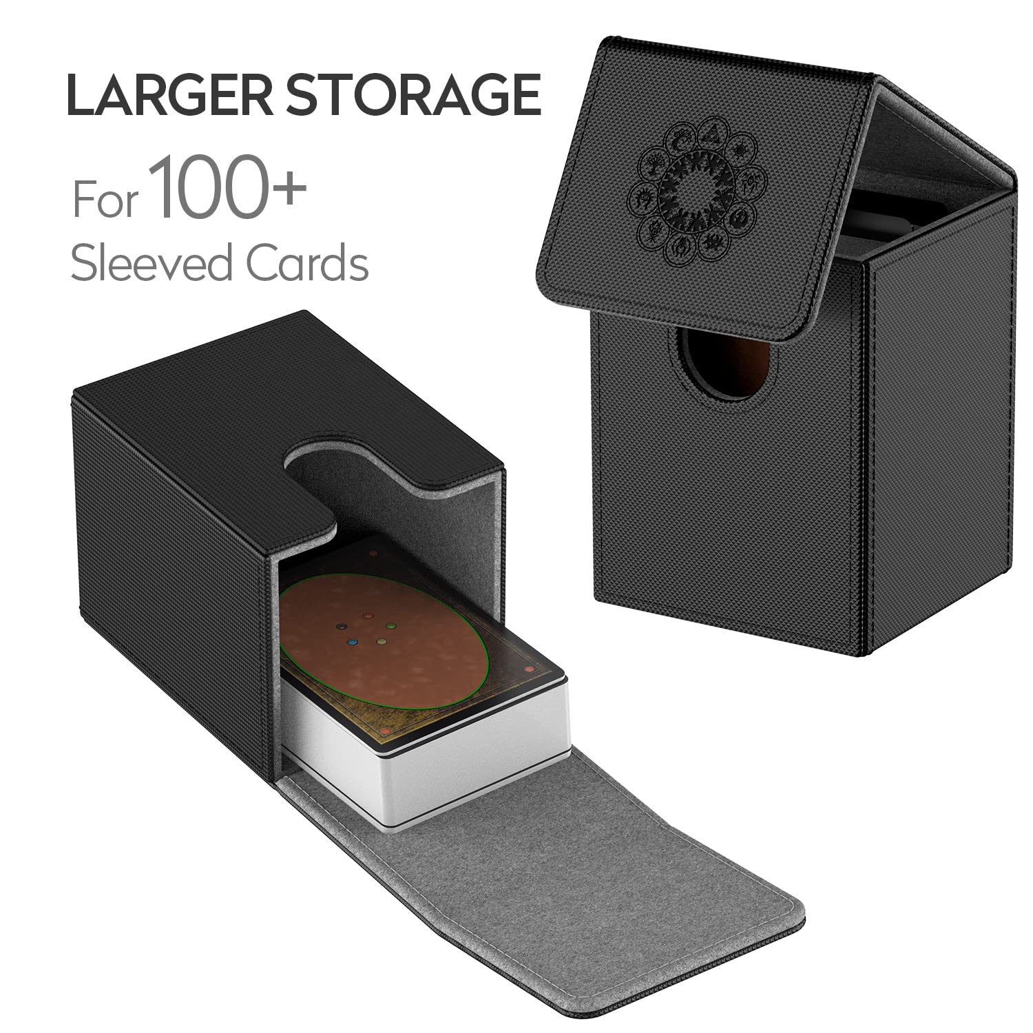 MIXPOET Deck Box compatible with MTG Cards, Trading Card Case with 2 Dividers per Holder, Large Size for 100+ Cards (Elementals-Black)