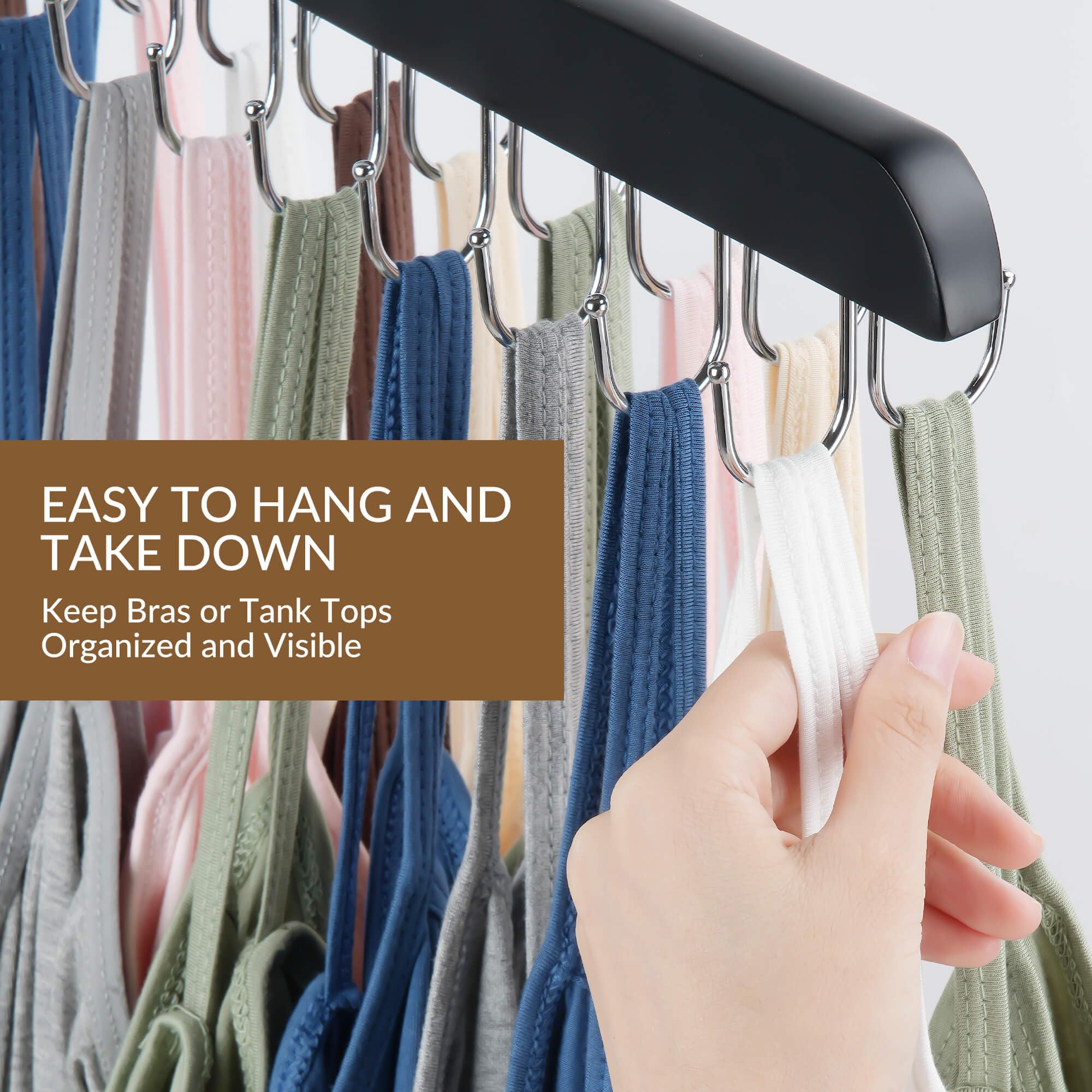 ZEDODIER Bra Hanger for Closet, Tank Top Hanger 20 Hooks Capacity, Wood Space Saving Hanger Closet Organizers and Storage for Dorm & Apartment, Black