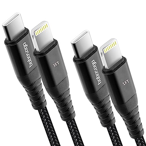 USB C to Lightning Cable, [Apple MFi Certified] 2Pack 3FT/1FT iPhone Type C Fast Charger Braided Cord Compatible with iPhone 14 13 Pro Max 12 Pro Max 11 Pro Max SE XS XR X 8 Plus, iPad (Black)