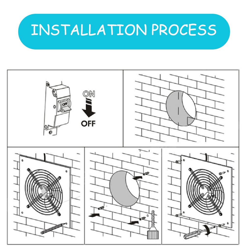 RLOZUI 8 inch Exhaust Fan, 735CFM Wall Mounted Vent Fans, Ventilation Blower for Ceiling Bathroom Attic Window Basement Ventilation Fan, 110V 80W