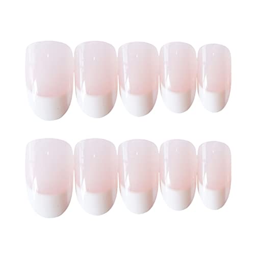 YoYoee Press on Nails Short French Fake Nails Almond Cute Tips Acrylics Full Cover White False Nails for Women and Girls 24PCS