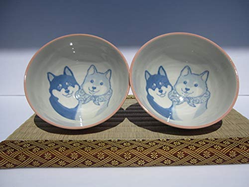 Mino Ware Japanese Shiba Dog Red Rice Bowl Set 4.92 Inches Diameter Authentic Ceramic Chawan Set of 2 Bowls from Japan