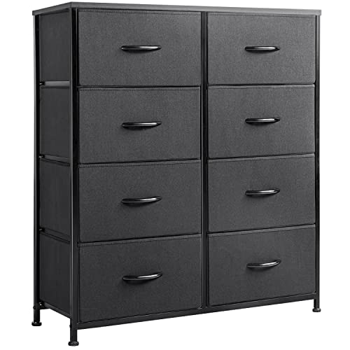 Shahoo Tall Dresser for Bedroom with 8 Drawers Wide Chest Storage Tower with Fabric Bins for Closet, Living Room, Hallway, Dormitory, Black