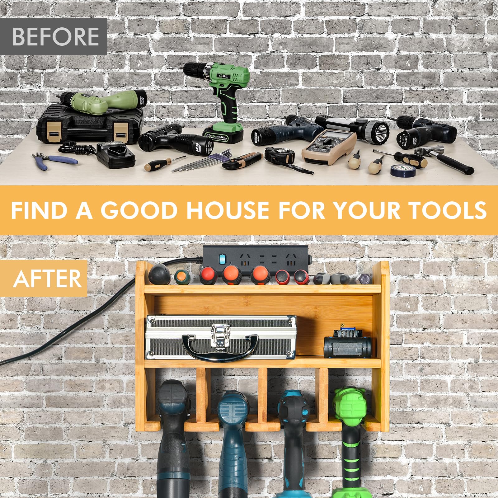 XCSOURCE Power Tool Storage Organizer Drill Charging Station Drill Holder Wall Mounted Power Drill Storage Rack Screwdriver Cordless Drill Organizer - 4 Slots