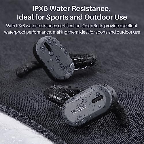 TOZO Open Buds Lightweight True Wireless Earbuds with Multi-Angle Adjustment, Bluetooth 5.3 Headphones with Open Ear Dual-Axis Design for Long-Lasting Comfort, Crystal-Clear Calls for Driving, Black
