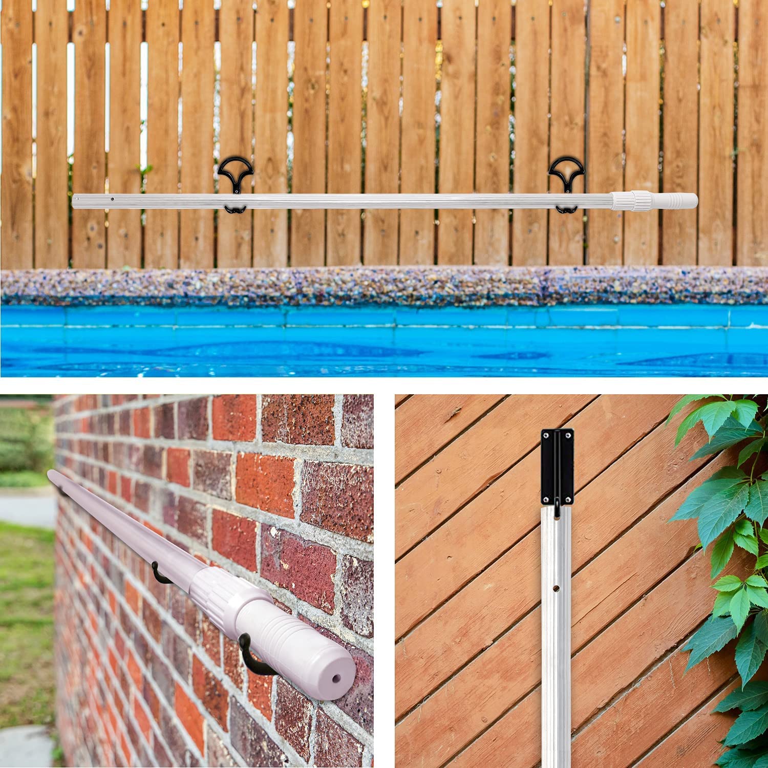 Polog 12FT Pool Pole Telescopic with Durable Buckle, Pool Extension Pole for Cleaning, 3-Section Adjustable Aluminum Pole for Pool Skimmer Net Leaf Rake Pool Brush Vacuum Head (12ft, Silver)