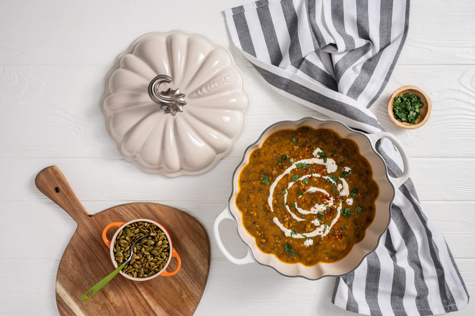 Le Creuset Enameled Cast Iron Figural Pumpkin Cocotte, 4 qt., Meringue