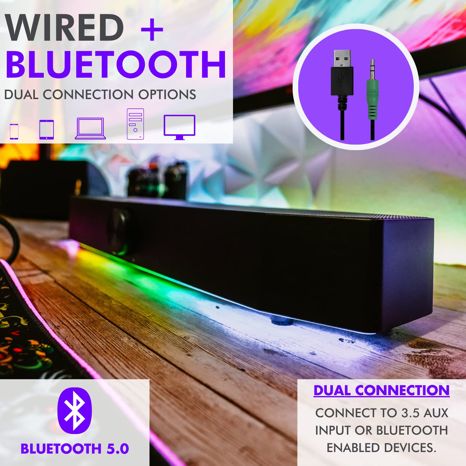 Tilted Nation Computer Soundbar for Desktop (White (Old))
