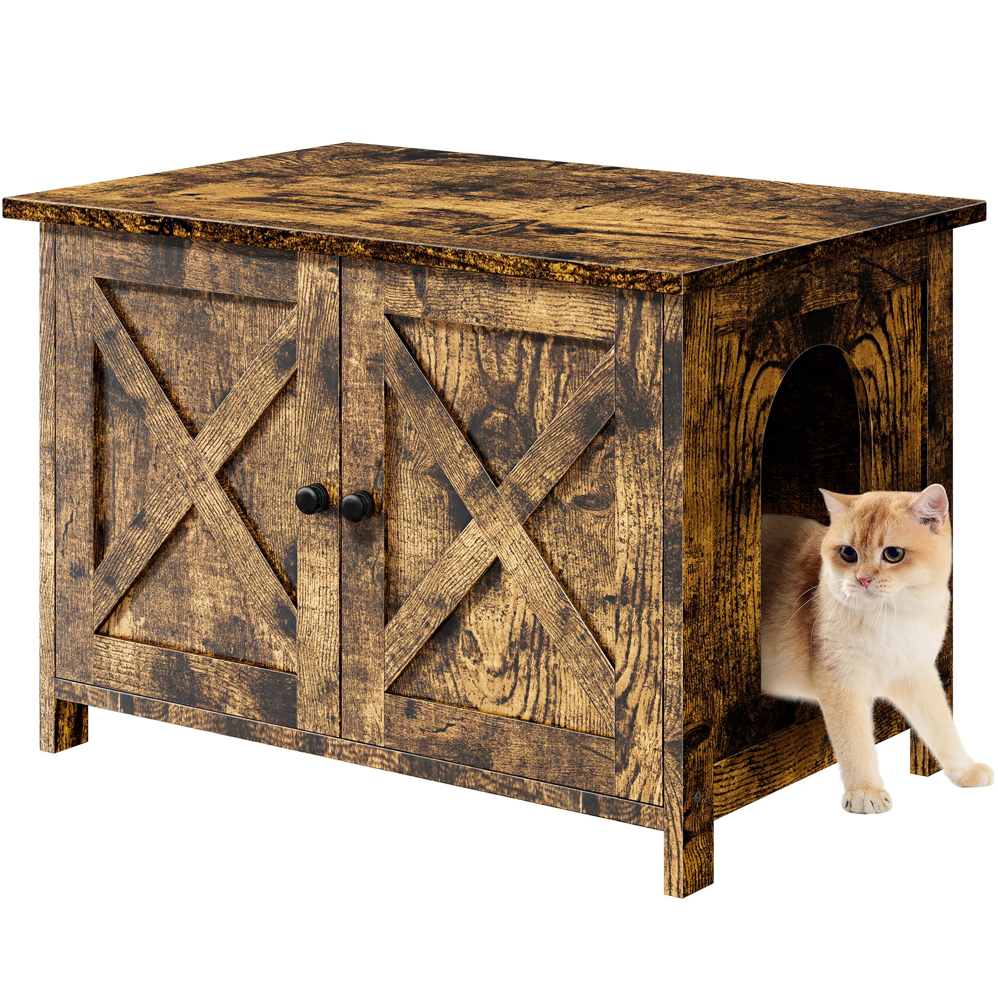 Shintenchi Cat Littler Box Enclosure, Litter Box Furniture Hidden with Removable Divider, Cat House with End Table, Grey