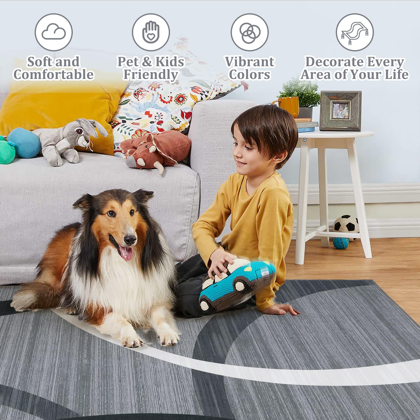ROYHOME Runner Rug 2x6 Washable Rug Modern Wavy Circles Design Area Rug Non Slip Kitchen Rugs Ultra Thin Accent Rug Contemporary Area Rug for Hallway Bedroom, Grey