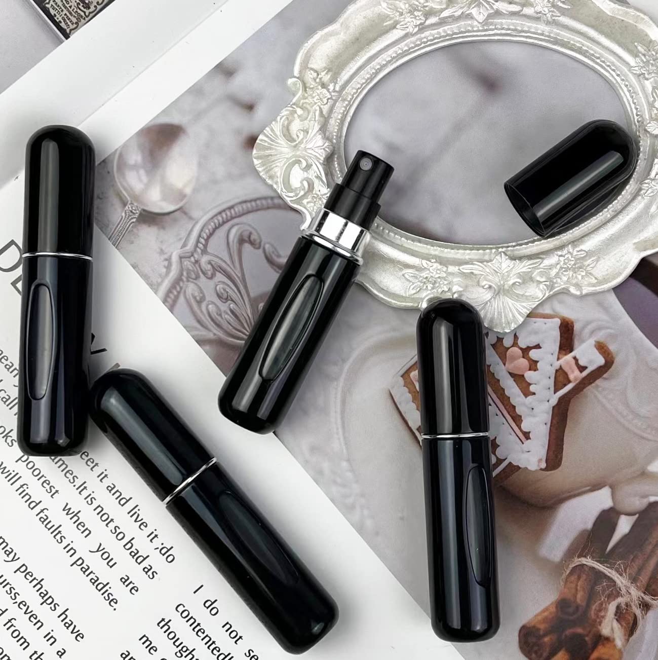 Ryanste 4 Pcs Refillable Travel Perfume Bottle, 5 ml Mini Perfume Refillable Bottle Portable Travel Fragrance Atomizer for Outdoor Travel (Black)