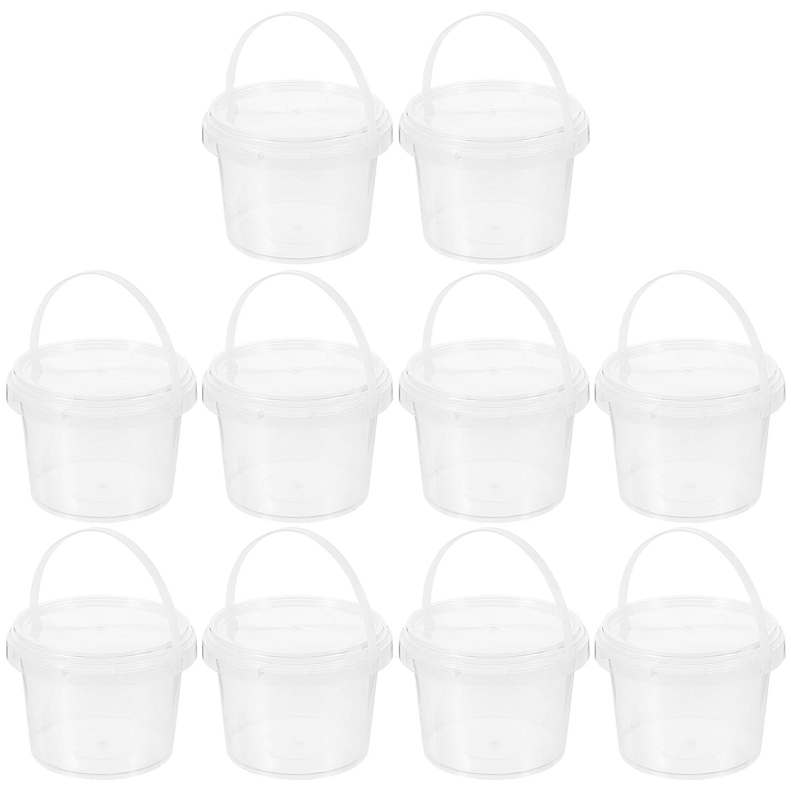 LUOZZY 10 Pcs Small Clear Plastic Buckets with Lids and Handles Ice Cream Buckets Airtight Food Storage Bucket with Lids for Kitchen (0.5 Liter)
