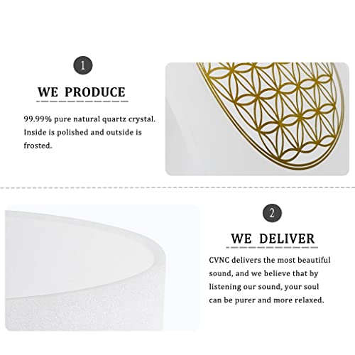 N/A 528Hz 8 Inch Frosted Quartz Crystal Singing Bowl C Note with Life Flower Design for Stress Relief