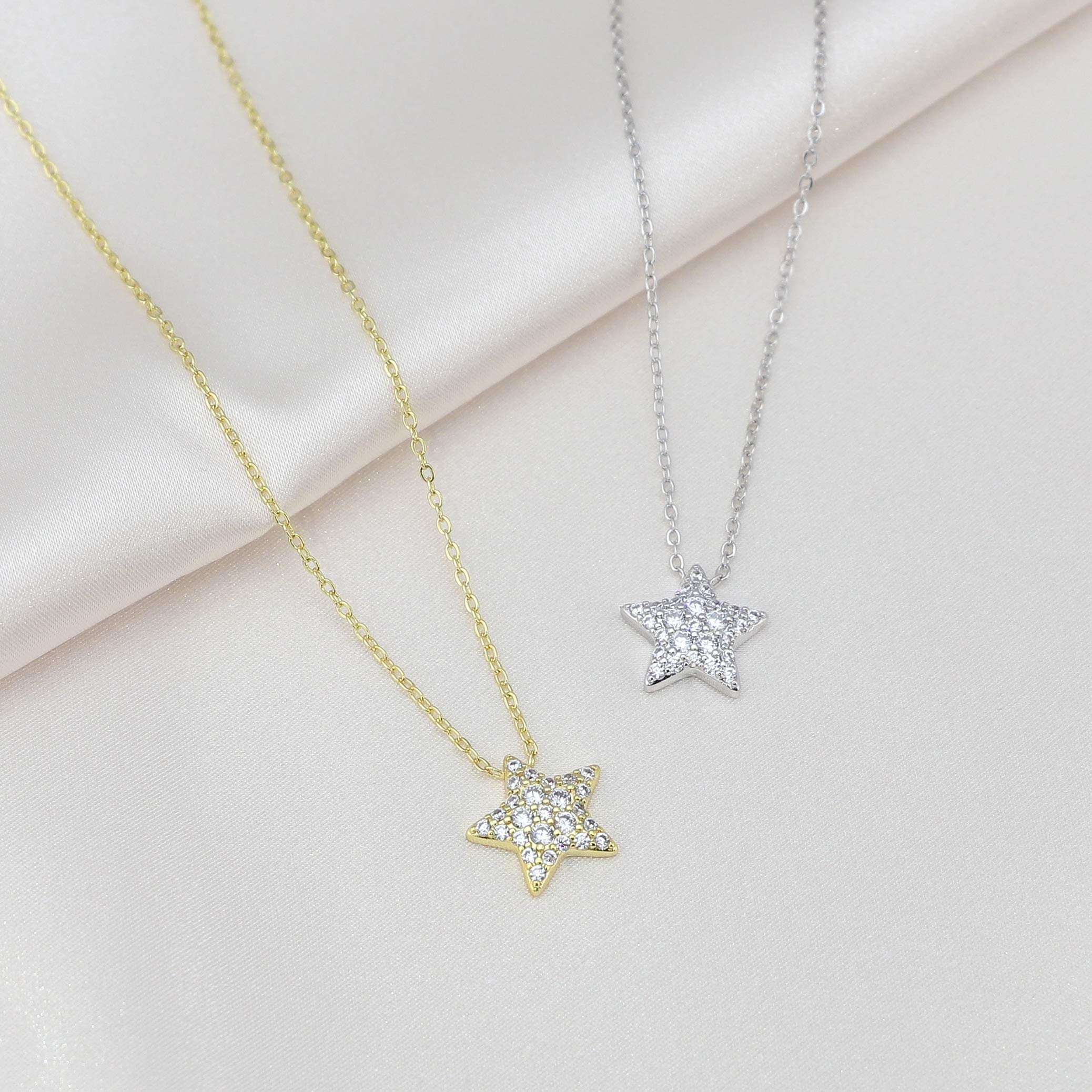 Heart Made of Gold CZ Star Pendant Necklace (Silver)