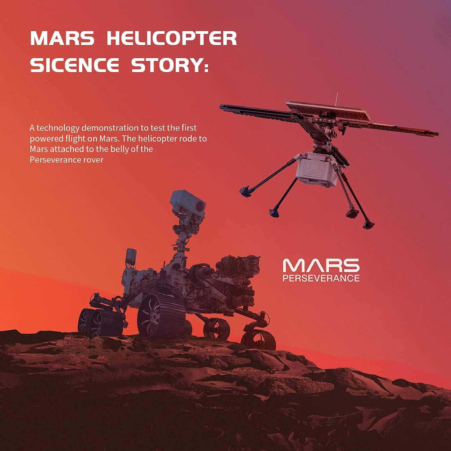 NA-SA Mars Helicopter Ingenuity Building Block Sets,Mars Exploration Building Bricks Model,Outer Space Toys for Mars Perseverance Rover, Halloween for Kids Adults (735 Pieces)