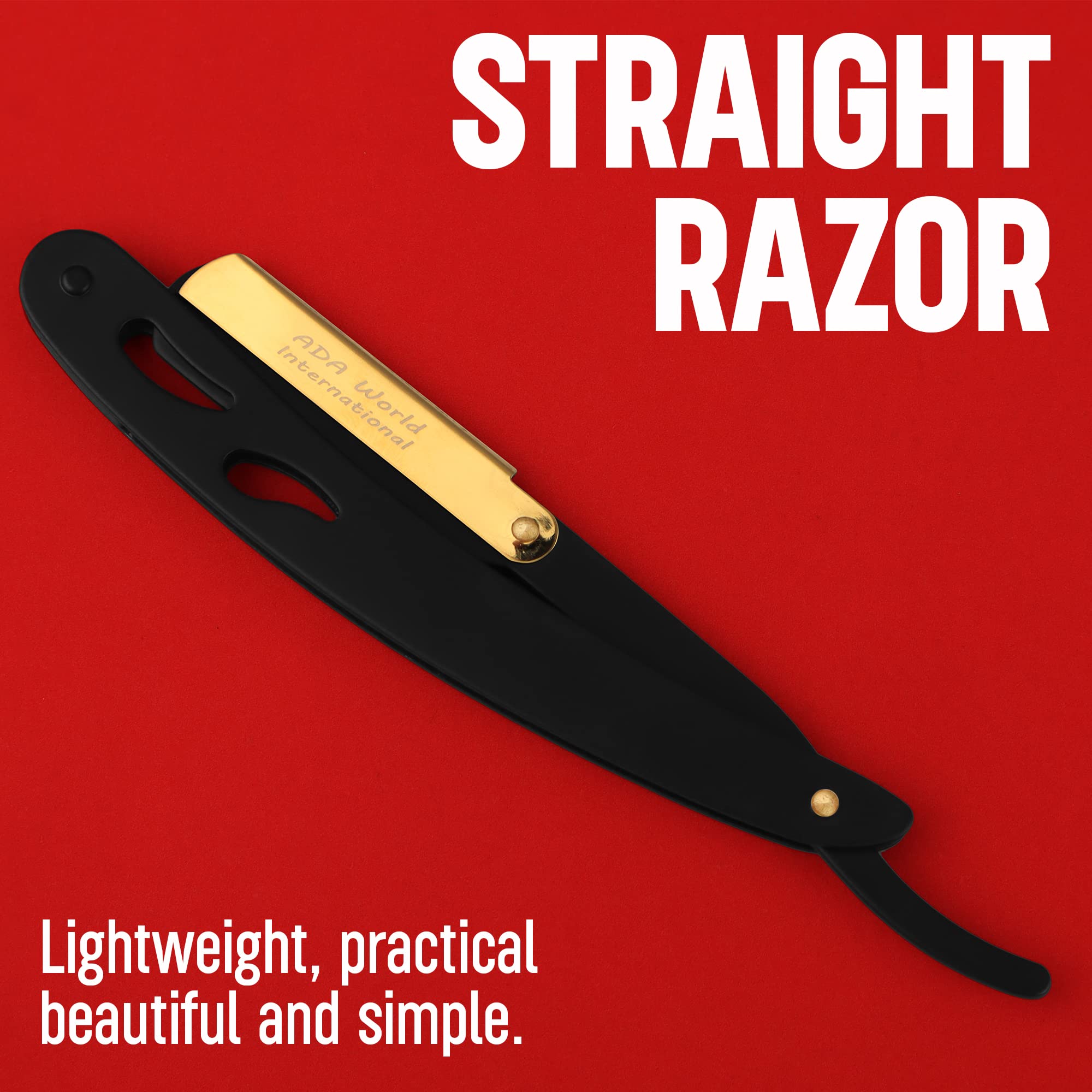 Professional Straight Edge Shaving Razor Barber Razors For Men + Single Blades 10 Pcs, Men's Manual Shaver Salon Quality Matte Black (Mat-Gold)